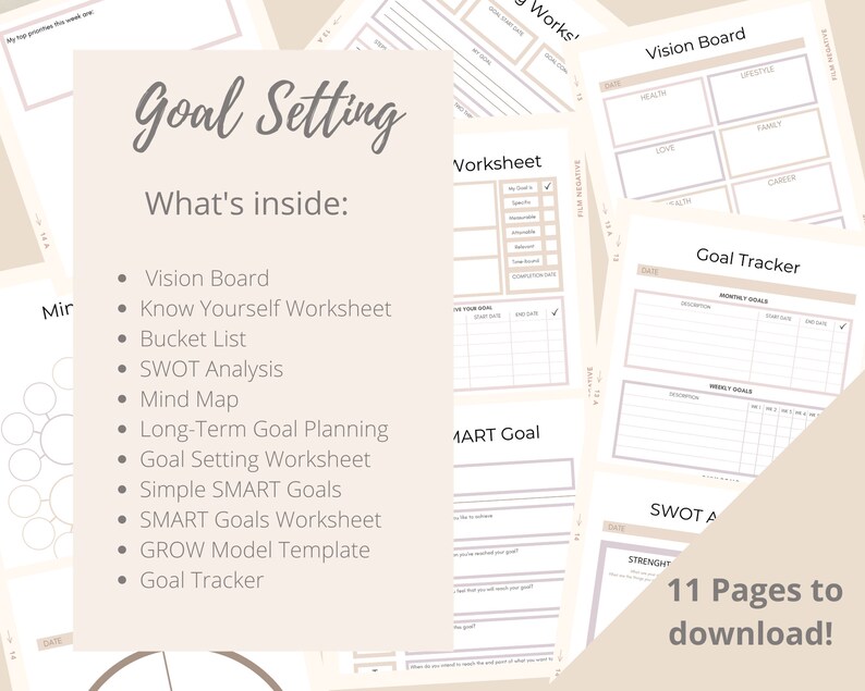 Goal Planner and Journal Bundle: 25 Pages of Goal Setting, Goal ...