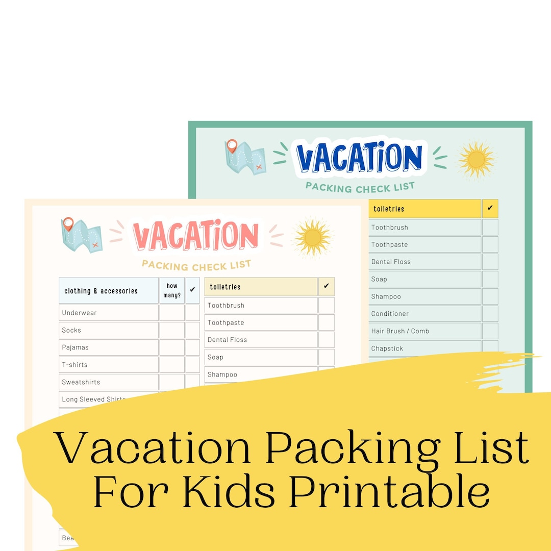 Vacation Packing List for Kids Printable - Etsy