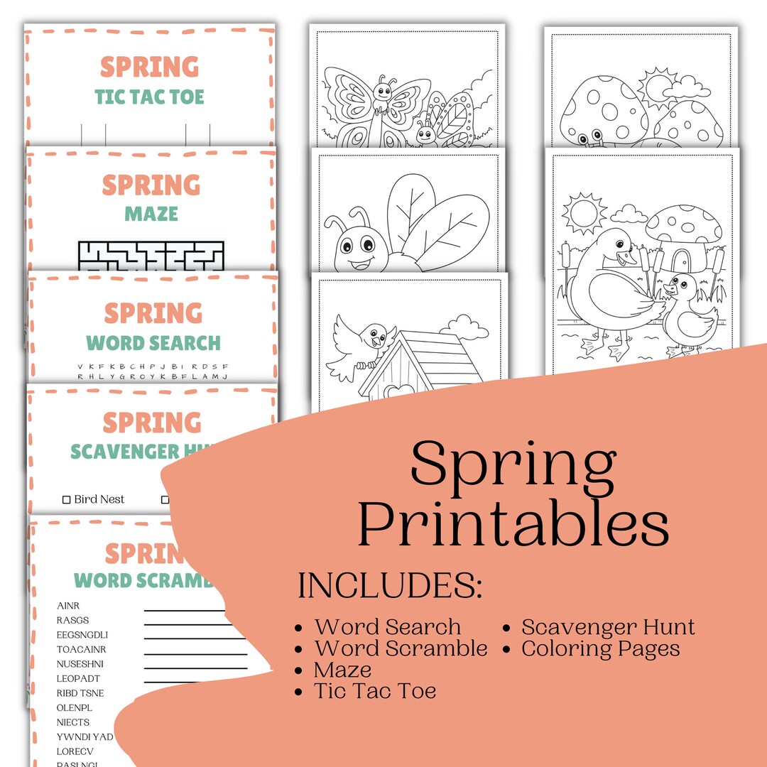 Spring Activity & Coloring Printables for Kids - Etsy