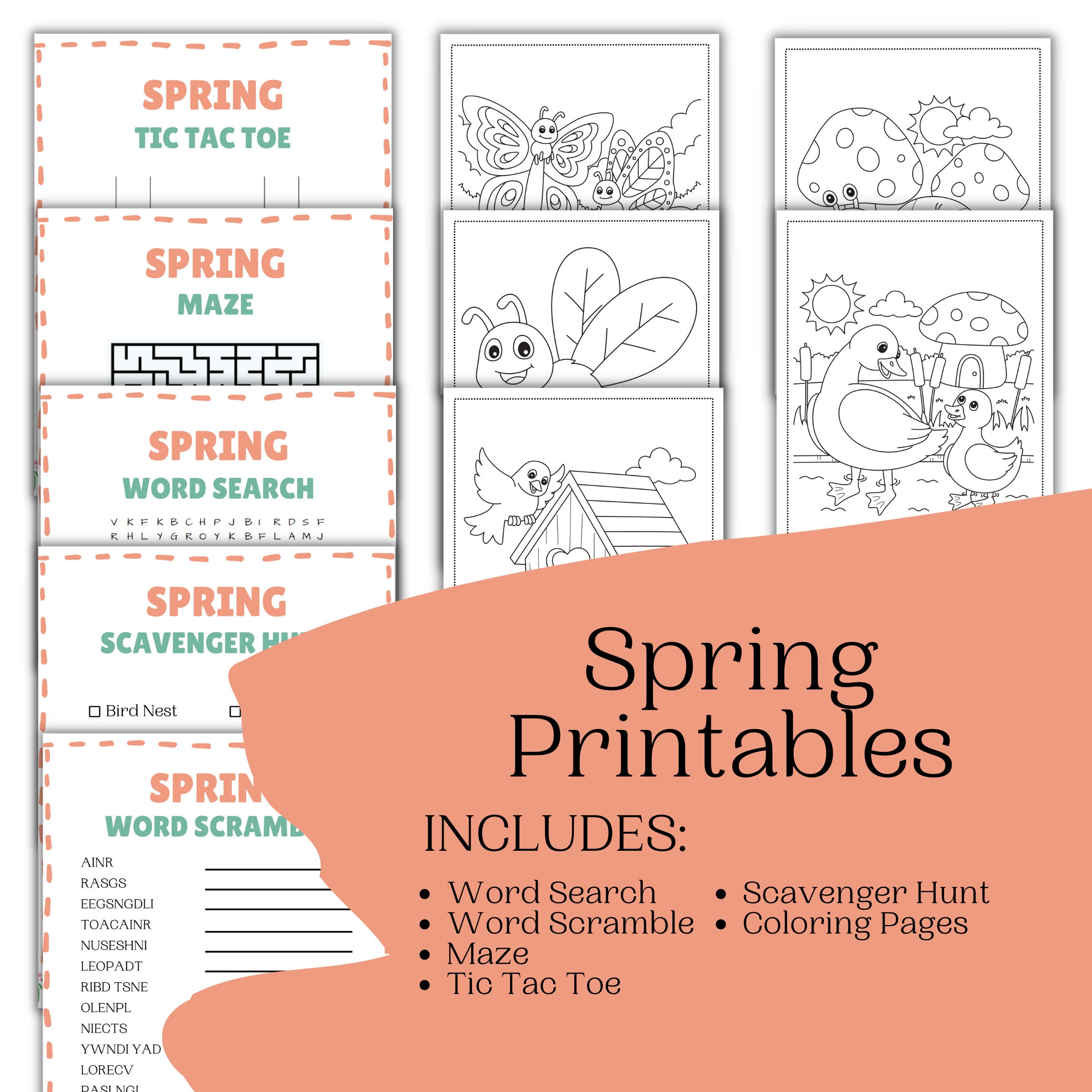 Spring Activity & Coloring Printables for Kids - Etsy