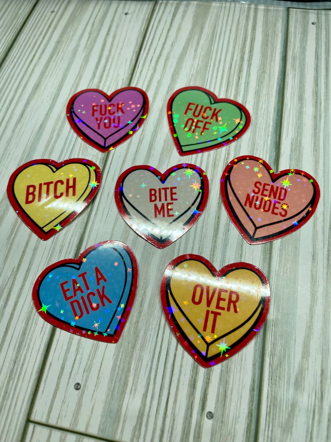 Candy Heart Sticker Set Naughty Candy Hearts Holographic Vinyl Sticker