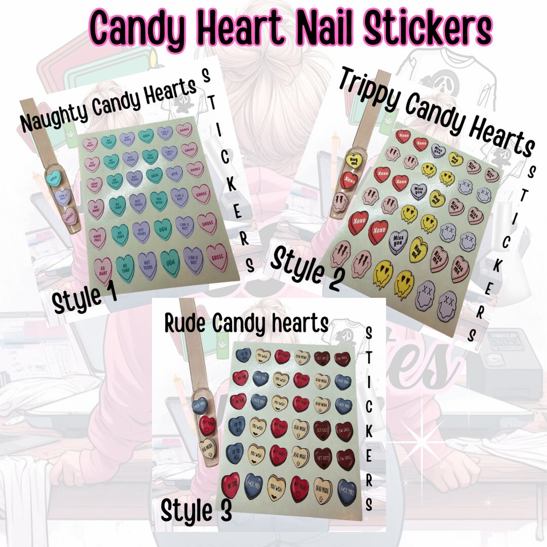 Candy Heart Nail Stickers Naughty Candy Heart Nail Self Adhesive ...
