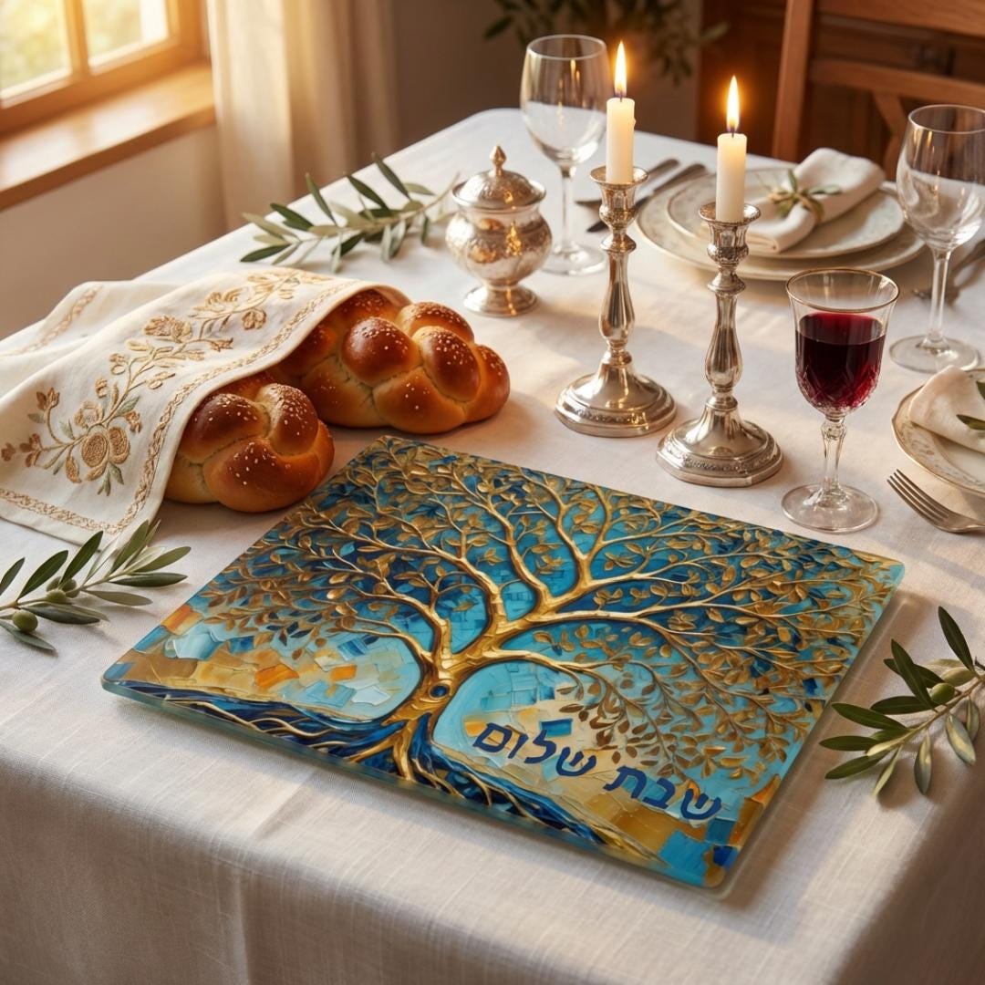 Challah Board – Shabbos Shabbat Tray With Shalom Hebrew, Tempered Glass ...
