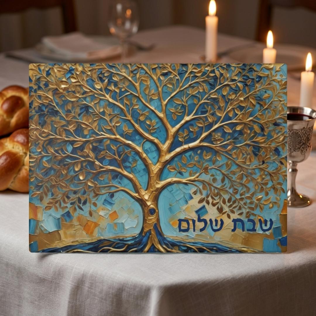 Challah Board – Shabbos Shabbat Tray With Shalom Hebrew, Tempered Glass ...