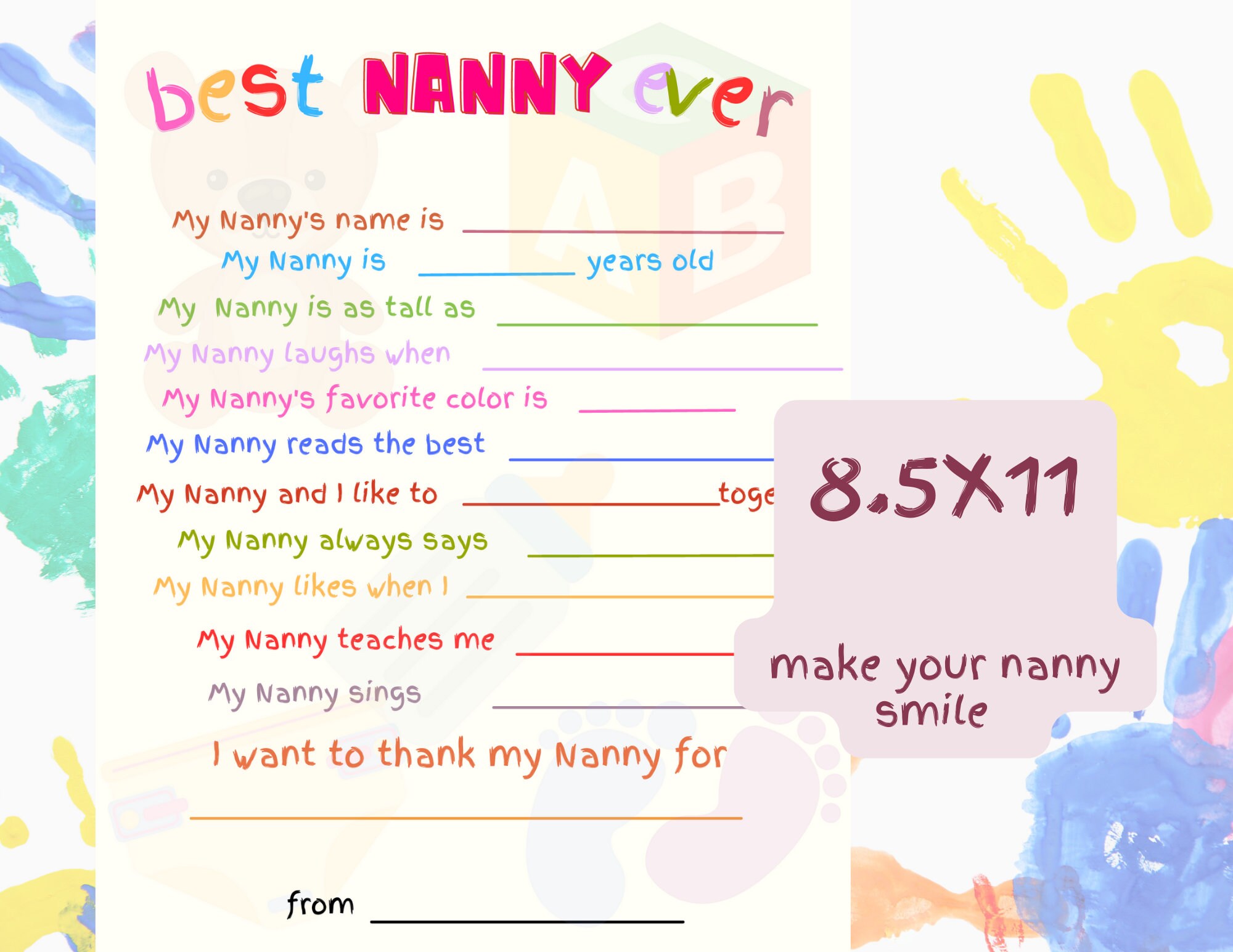 Best Nanny Ever Questionnaire Nanny and Me - Etsy