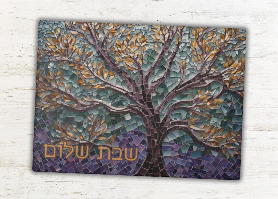 Glass Challah Board - Tree of Life Mosaic Print - Shabbat Shalom ...