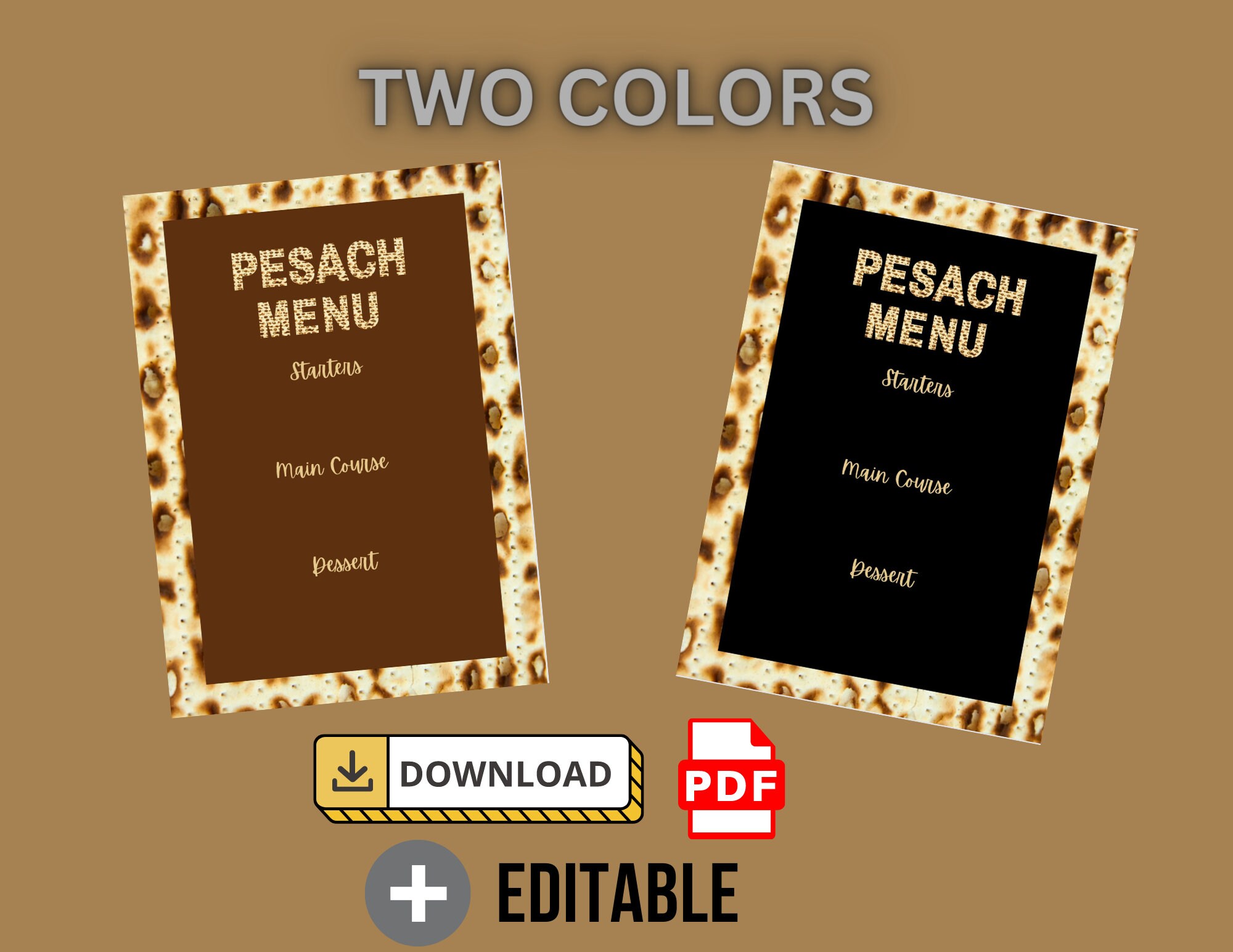 Digital Editable Passover Menus Two Different Menu Color Options - Etsy