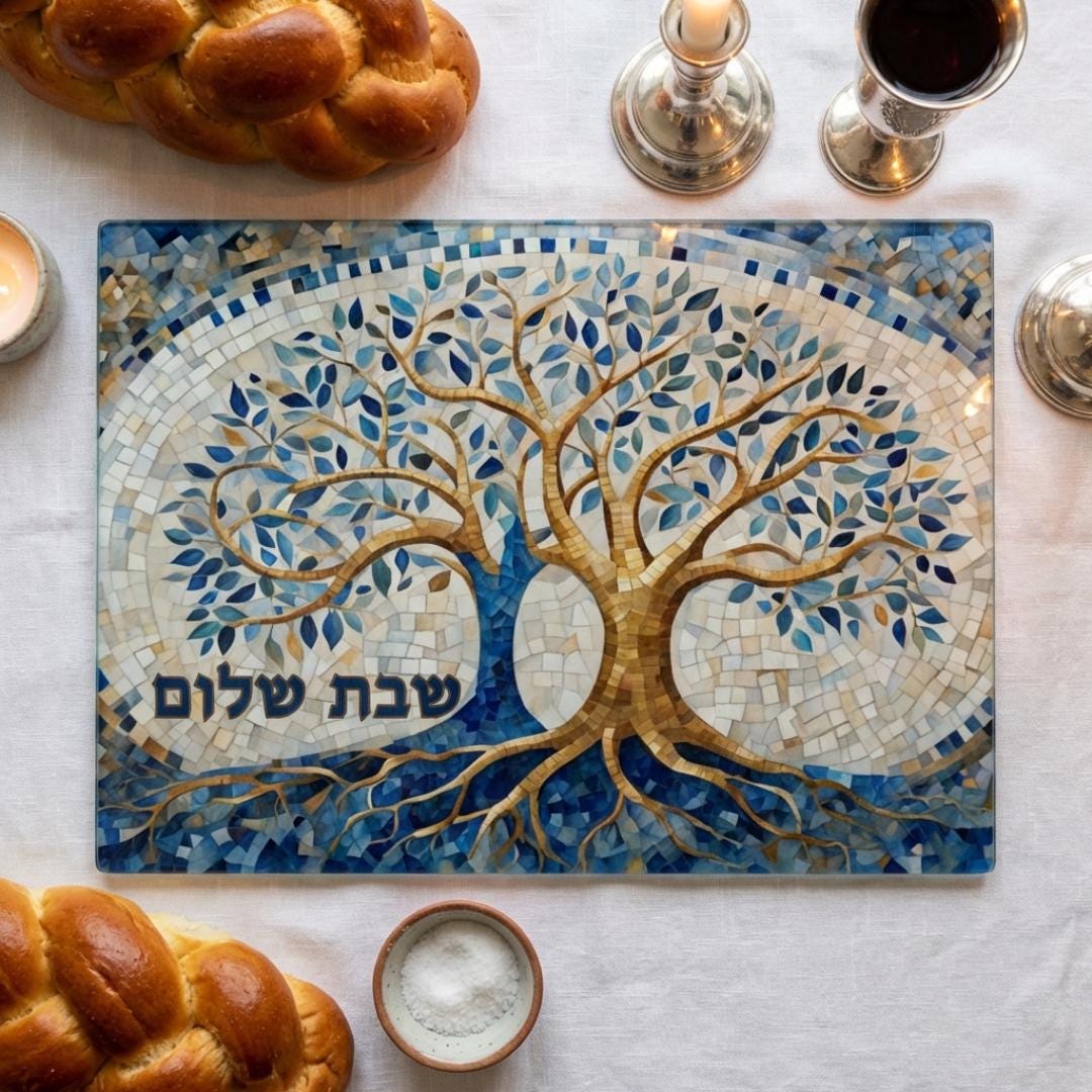 Challah Board – Shabbos Shabbat Tray With Shalom Hebrew, Tempered Glass ...
