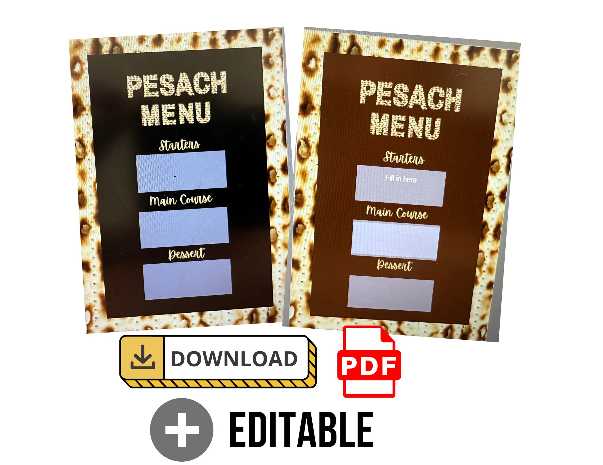Digital Editable Passover Menus Two Different Menu Color Options - Etsy