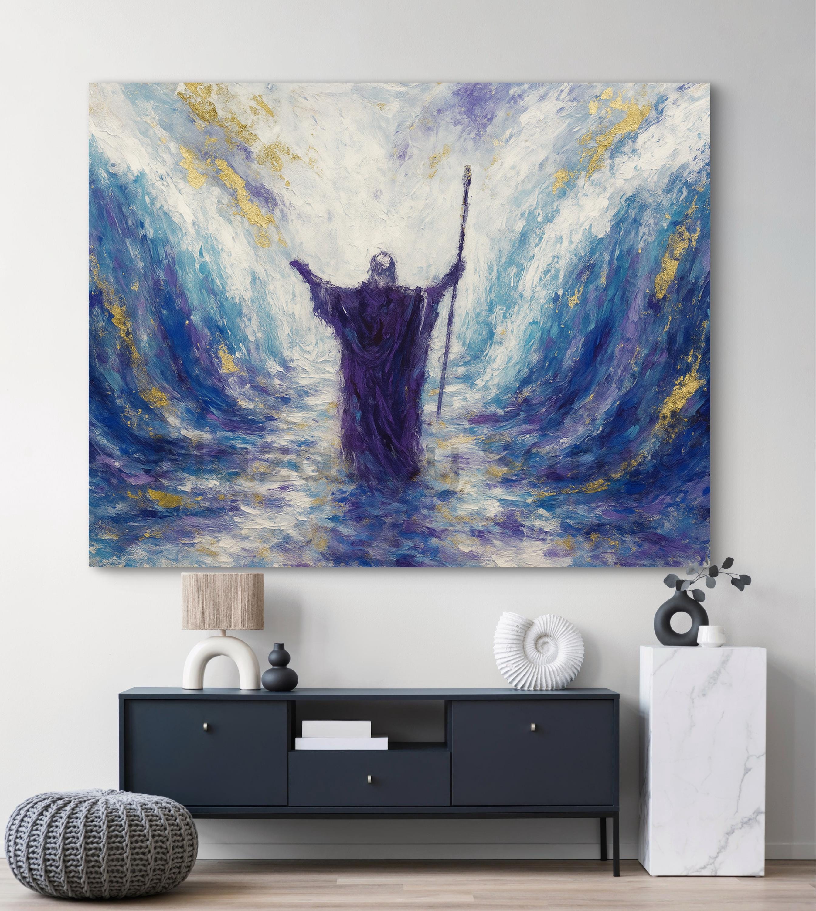 Moses Parting Red Sea Art – Abstract Biblical Wall Decor – Jewish ...