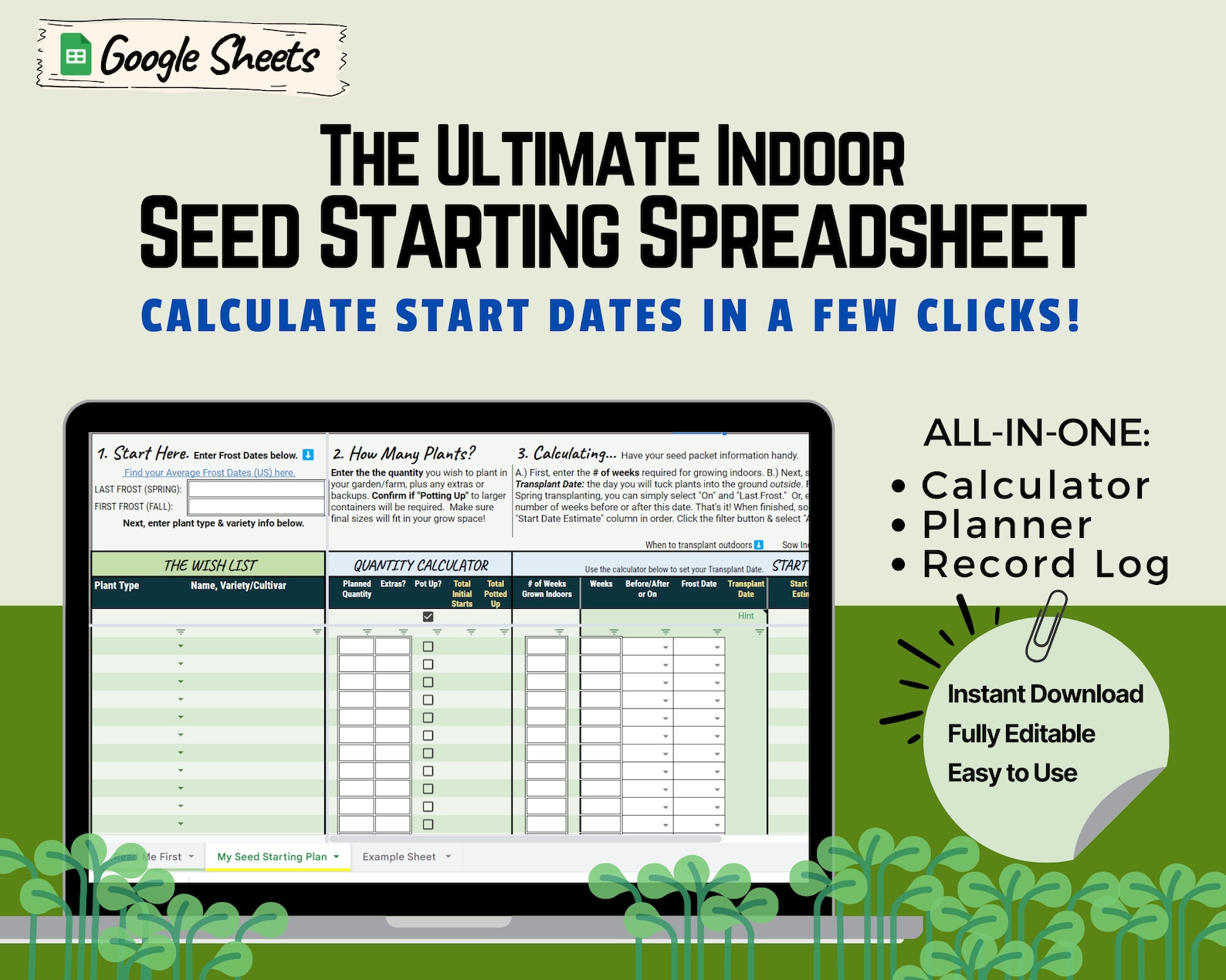 Seed Starting Spreadsheet, Planting Calendar, Garden Journal, Google ...