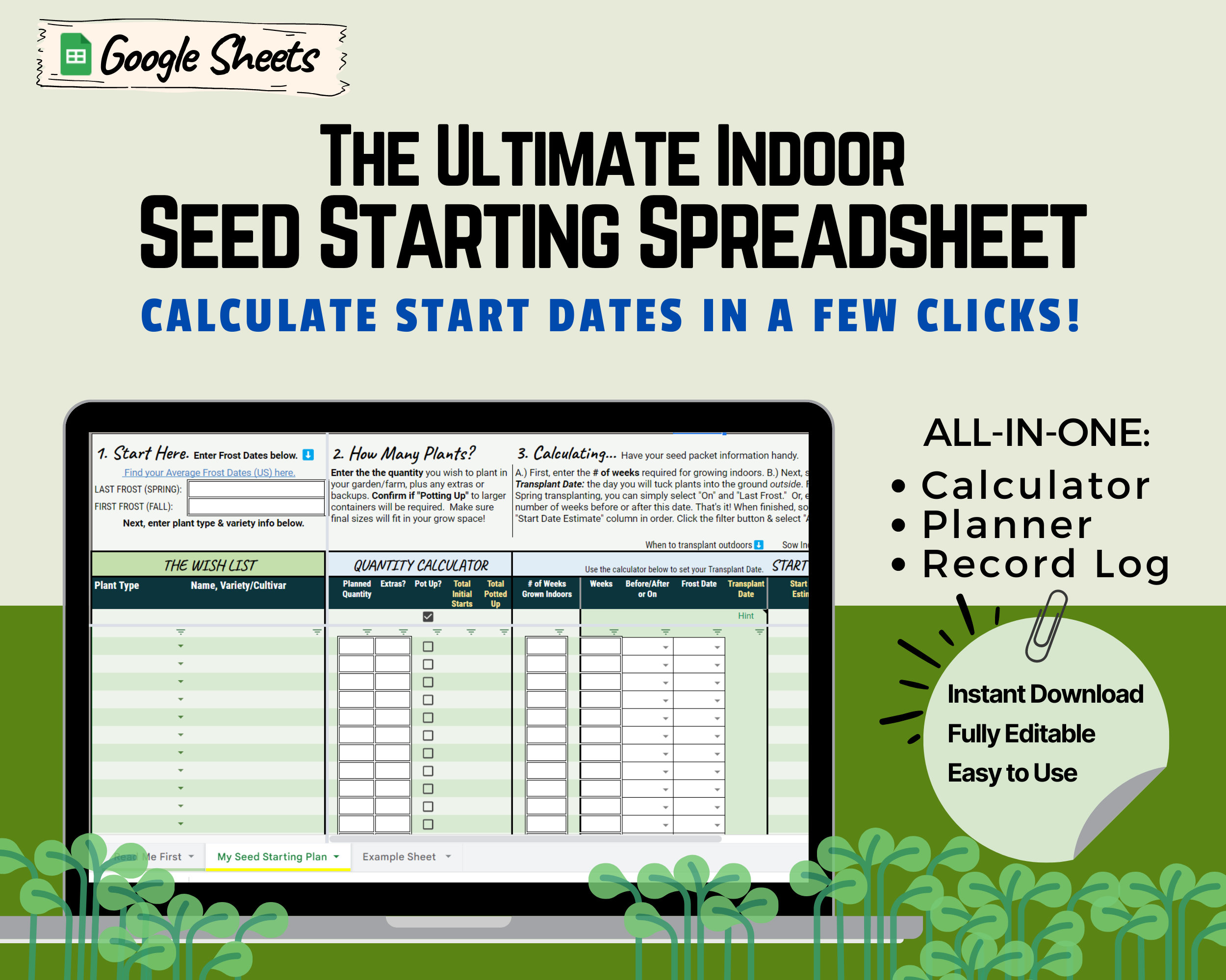 Seed Starting Spreadsheet, Planting Calendar, Garden Journal, Google ...