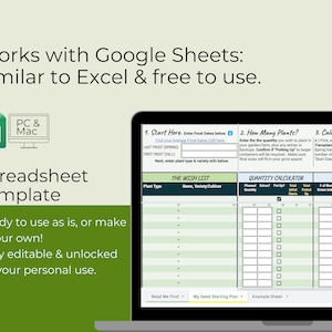 Seed Starting Spreadsheet, Planting Calendar, Garden Journal, Google ...