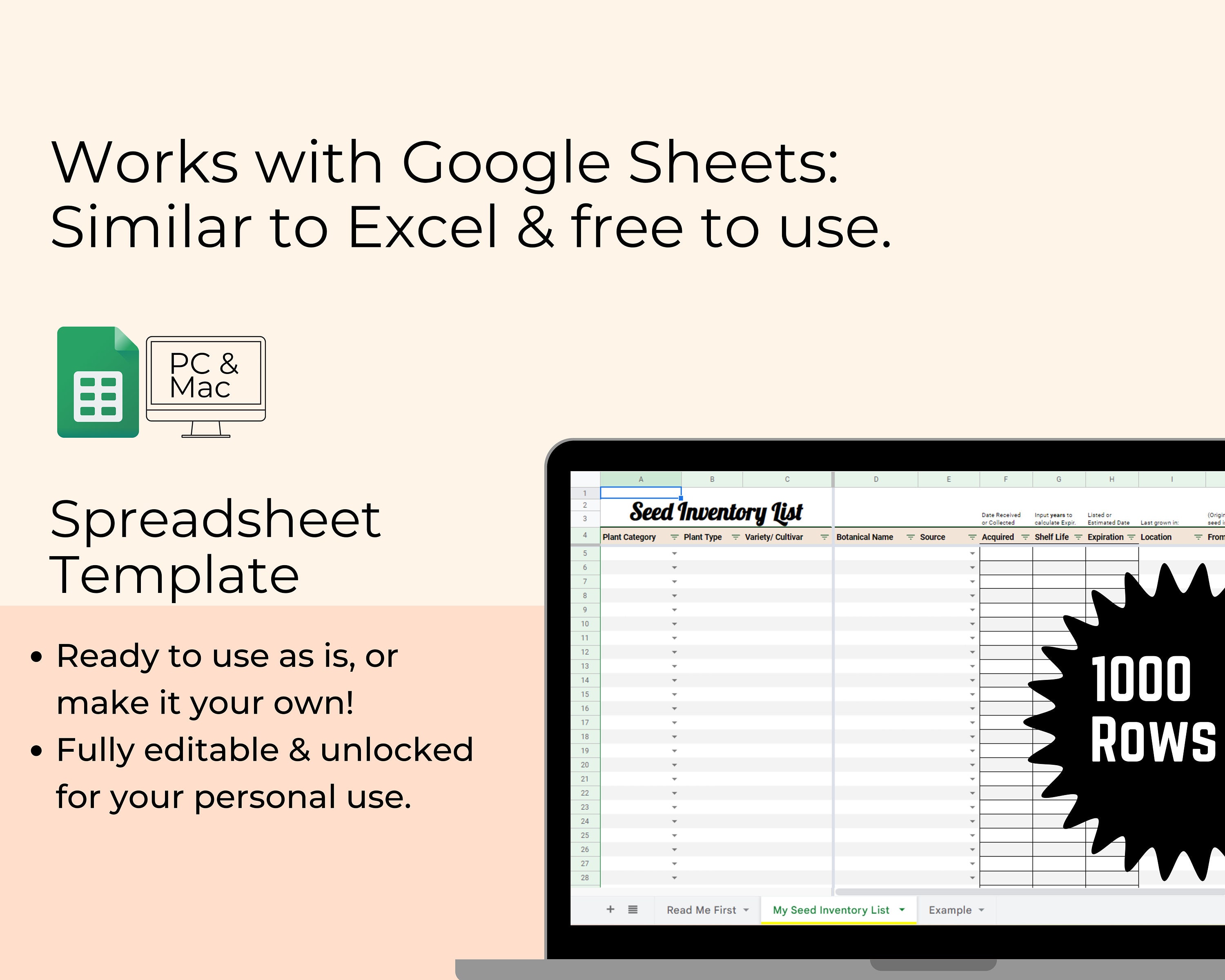 Seed Inventory List Spreadsheet for Seed Saving and Collecting. Digital ...