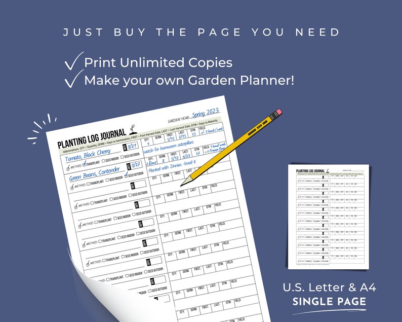 Planting Log Garden Journal Printable Page. Garden Planner or - Etsy