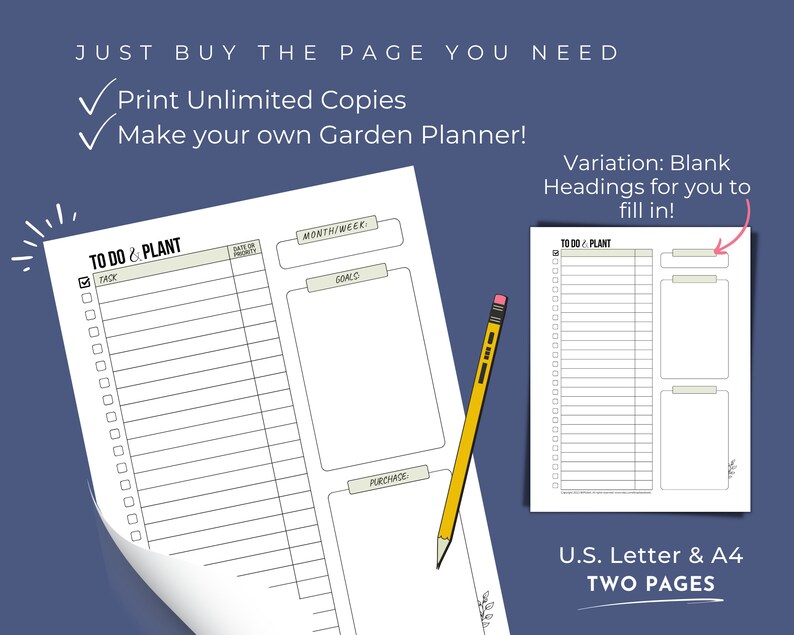 To Do List and to Plant List Printable Garden Planner Page - Etsy