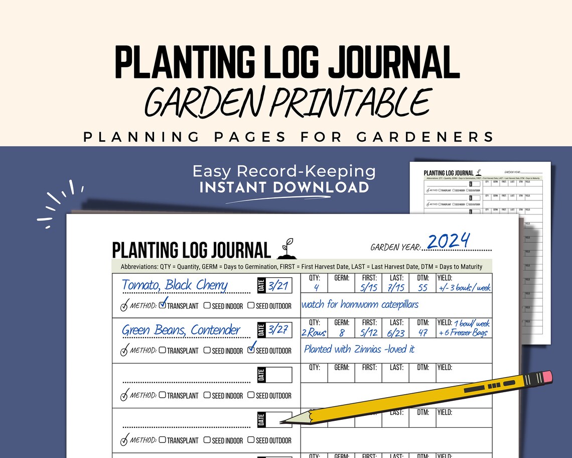 Planting Log Garden Journal Printable Page. Garden Planner or Garden ...