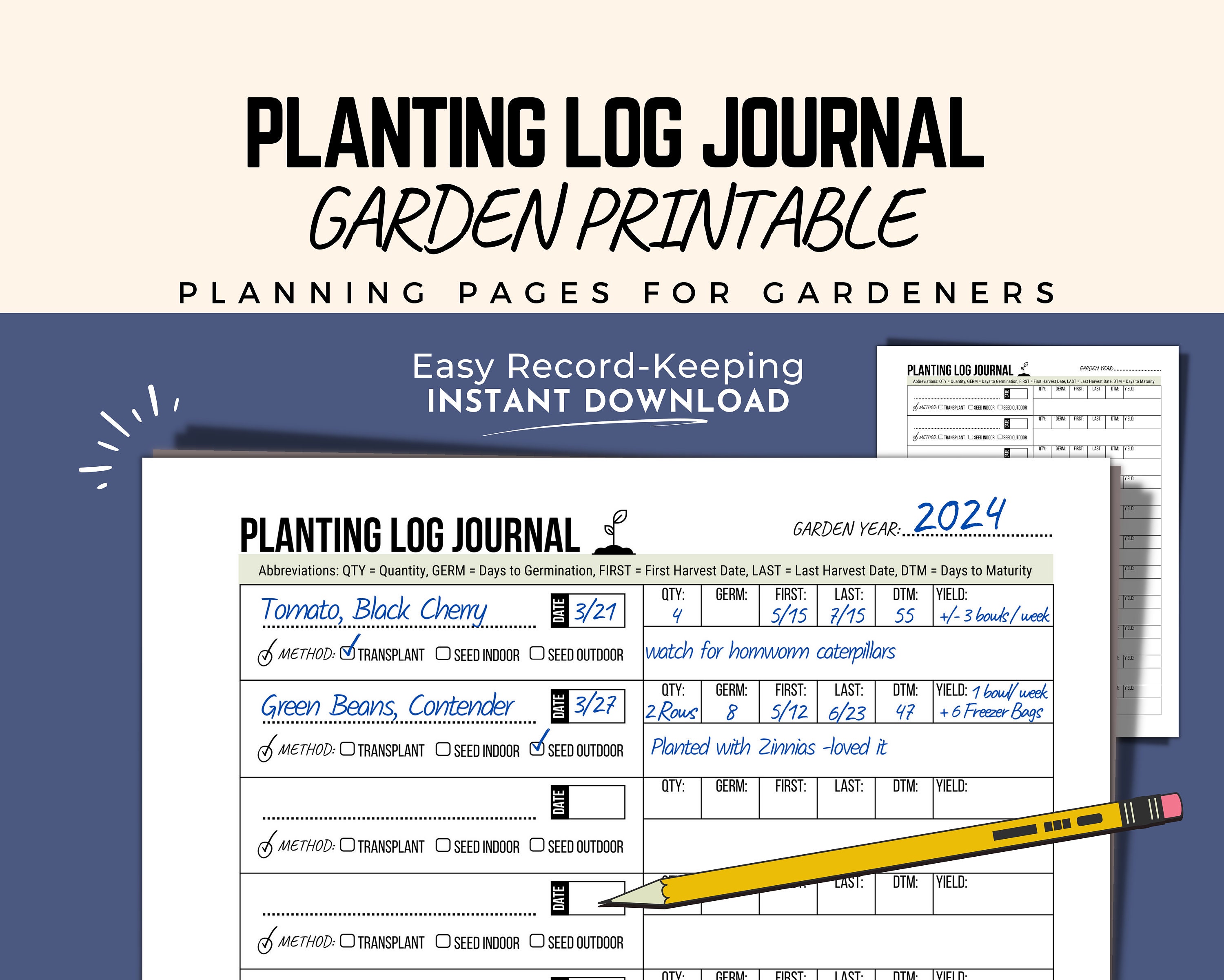 Planting Log Garden Journal Printable Page. Garden Planner or Garden ...