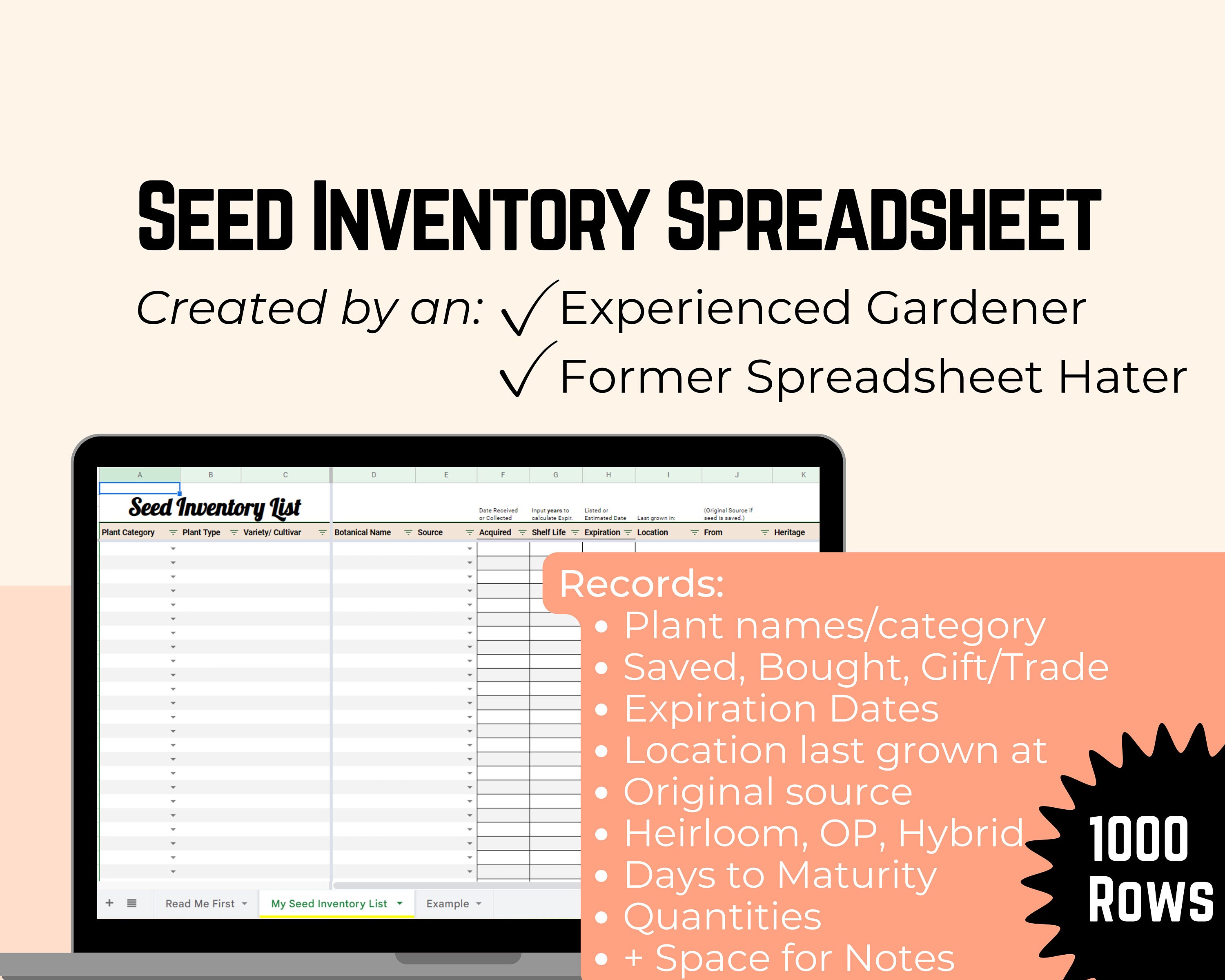 Seed Inventory List Spreadsheet for Seed Saving and Collecting. Digital ...