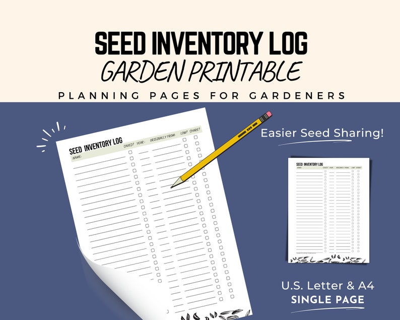 Seed Inventory Log Printable PDF Gardening Planner Page - Etsy