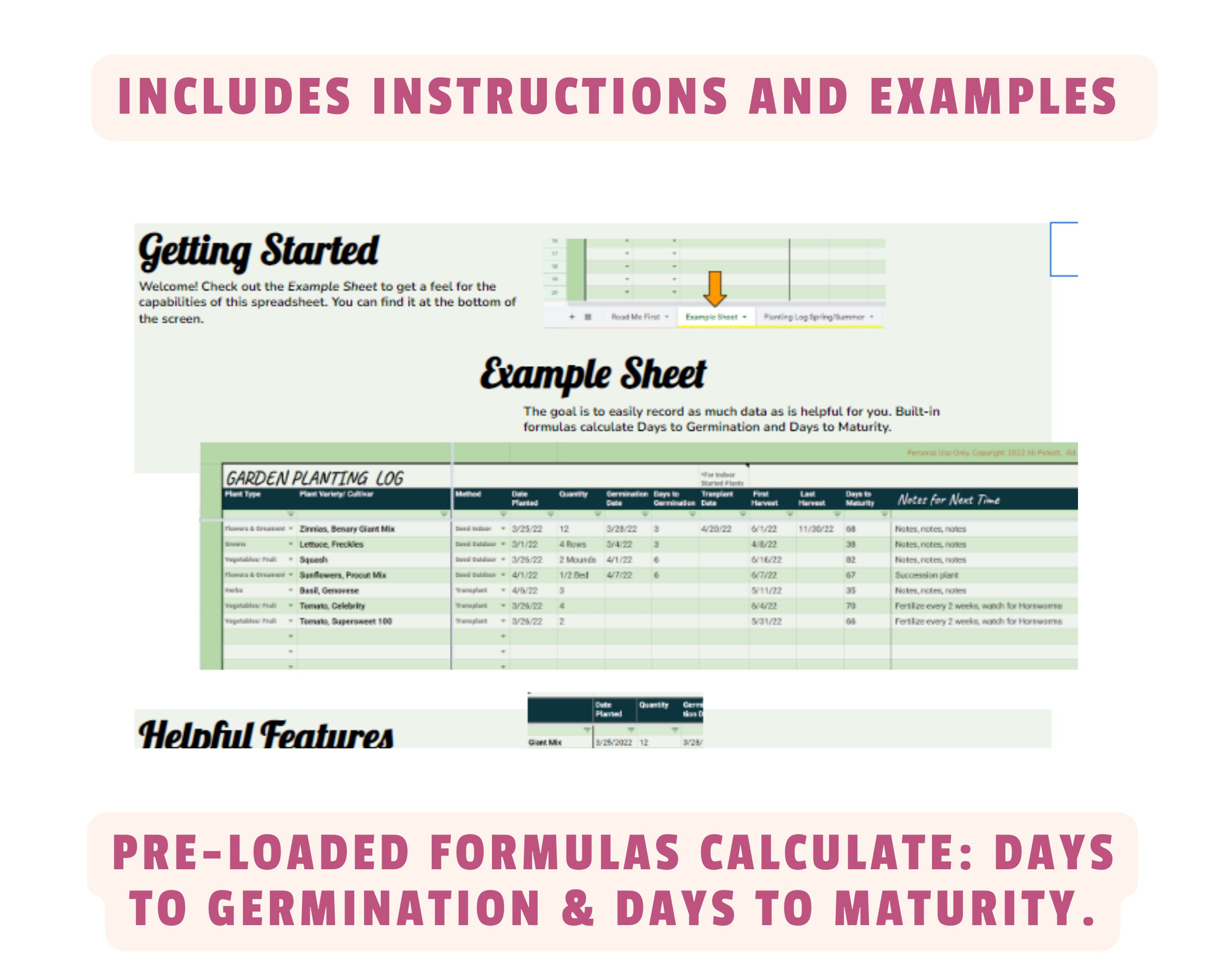 Garden Journal Spreadsheet Planting Log Digital Garden Planner. Modern ...