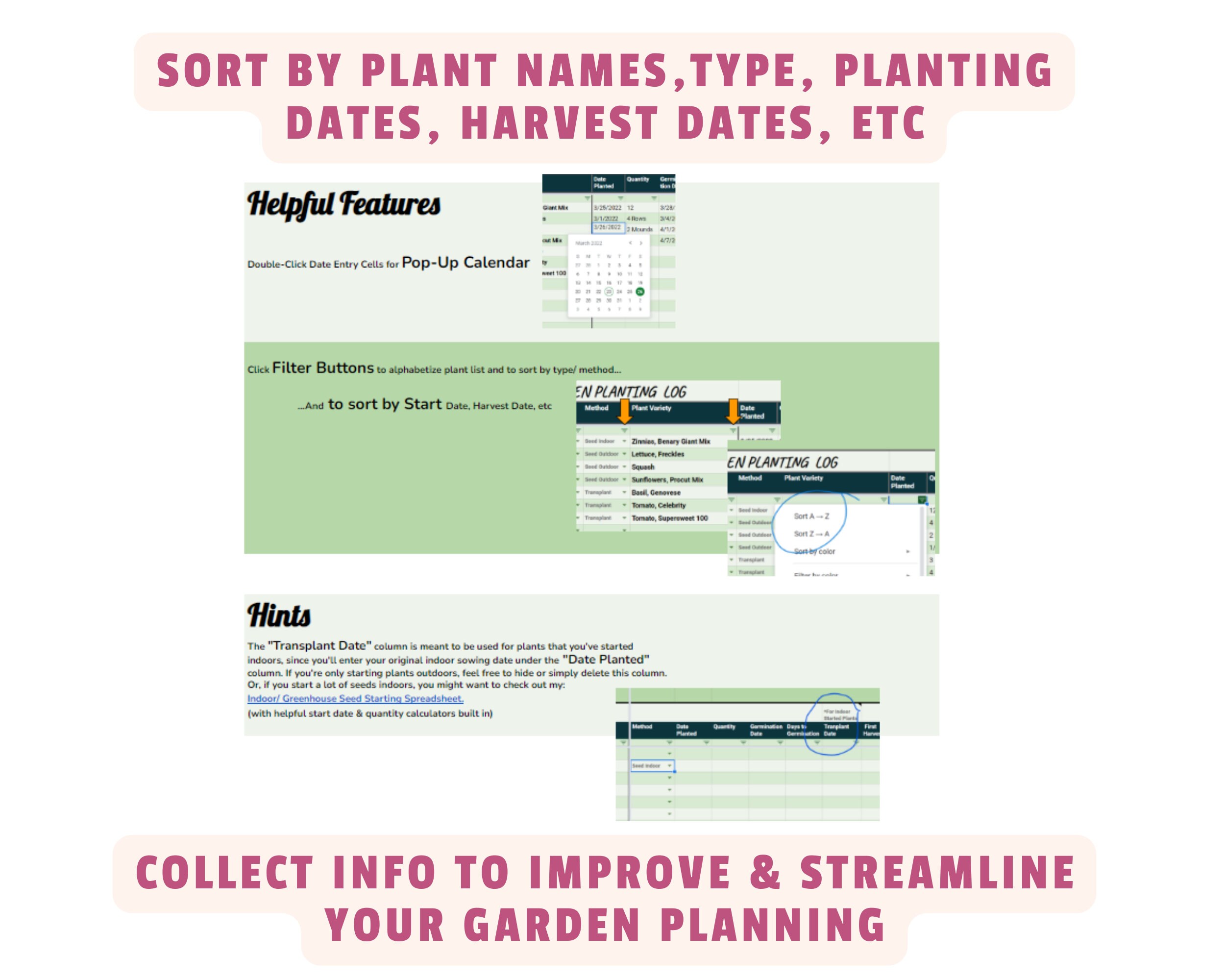 Garden Journal Spreadsheet Planting Log Digital Garden Planner. Modern ...