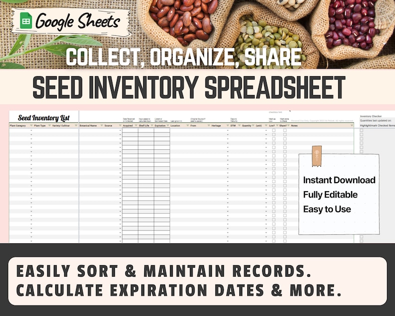 Seed Inventory List Spreadsheet for Seed Saving and - Etsy