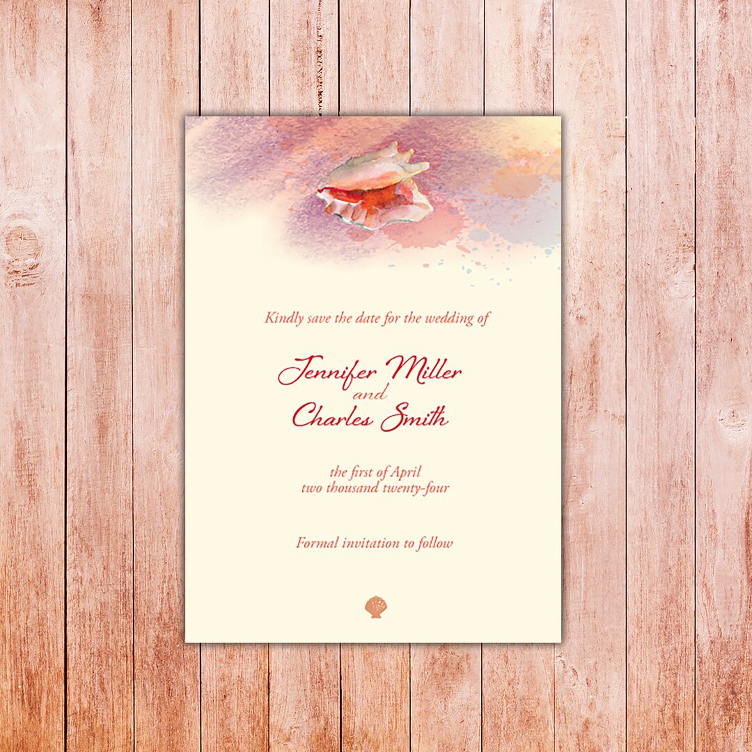 Yellow-cream-tan Seashell Beach Theme Editable 5x7 Save the Date ...