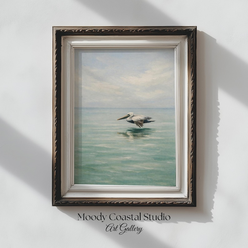Pelican Over Calm Sea Print, Coastal Bird Wall Art, Minimalist Beach ...