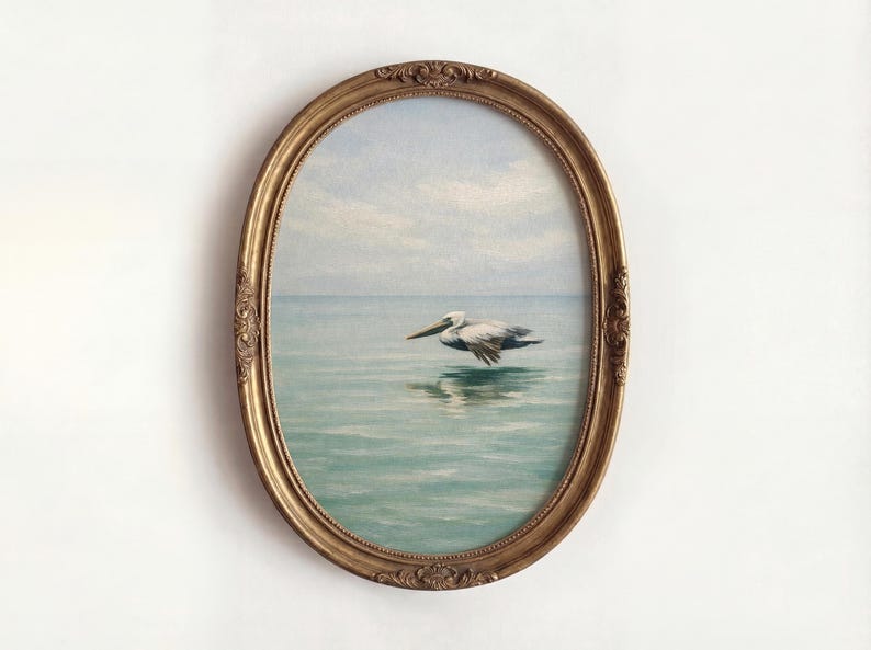 Pelican Over Calm Sea Print, Coastal Bird Wall Art, Minimalist Beach ...