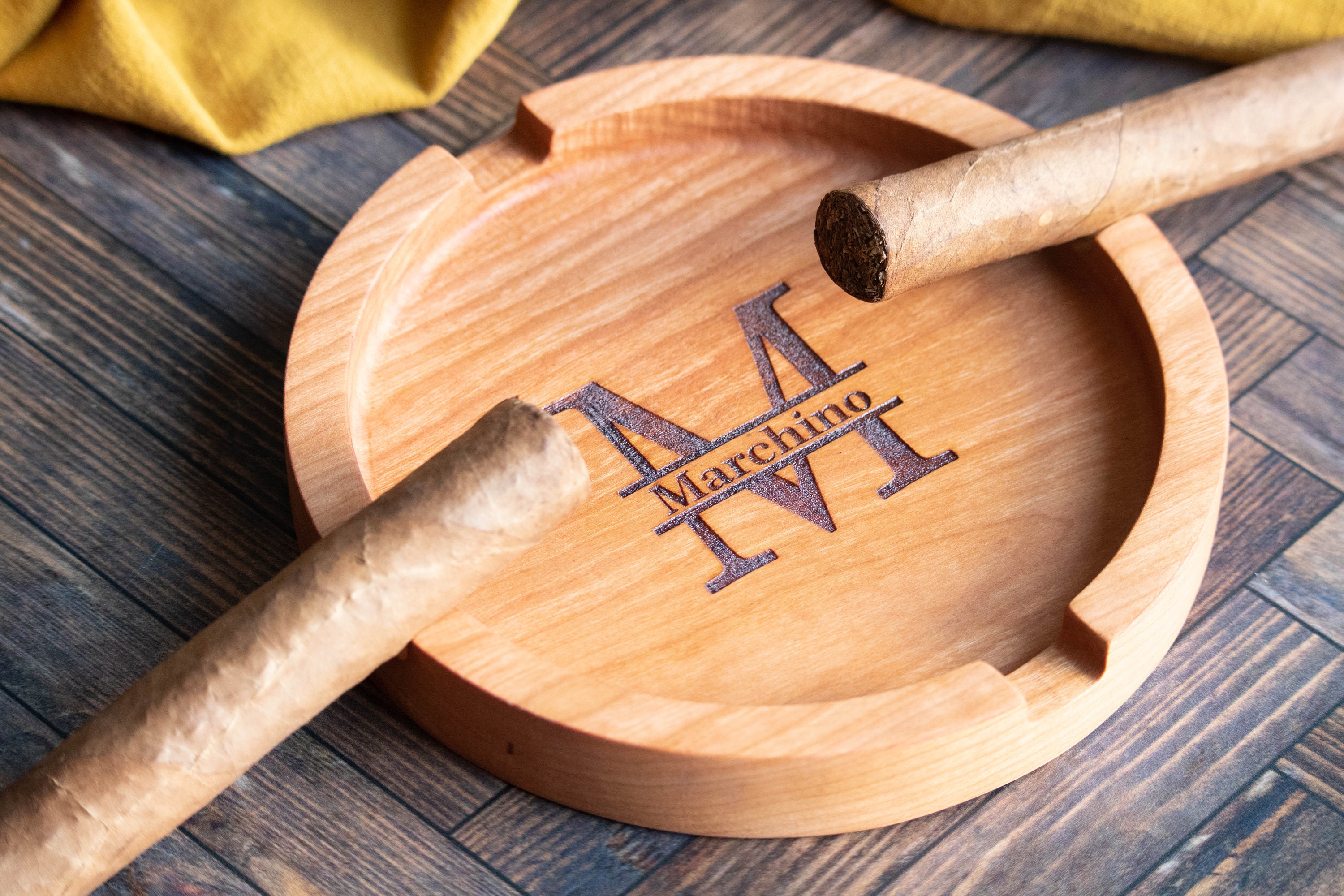 Personalized Cherry Hardwood Ashtray for Men Engraved Monogram & Name ...