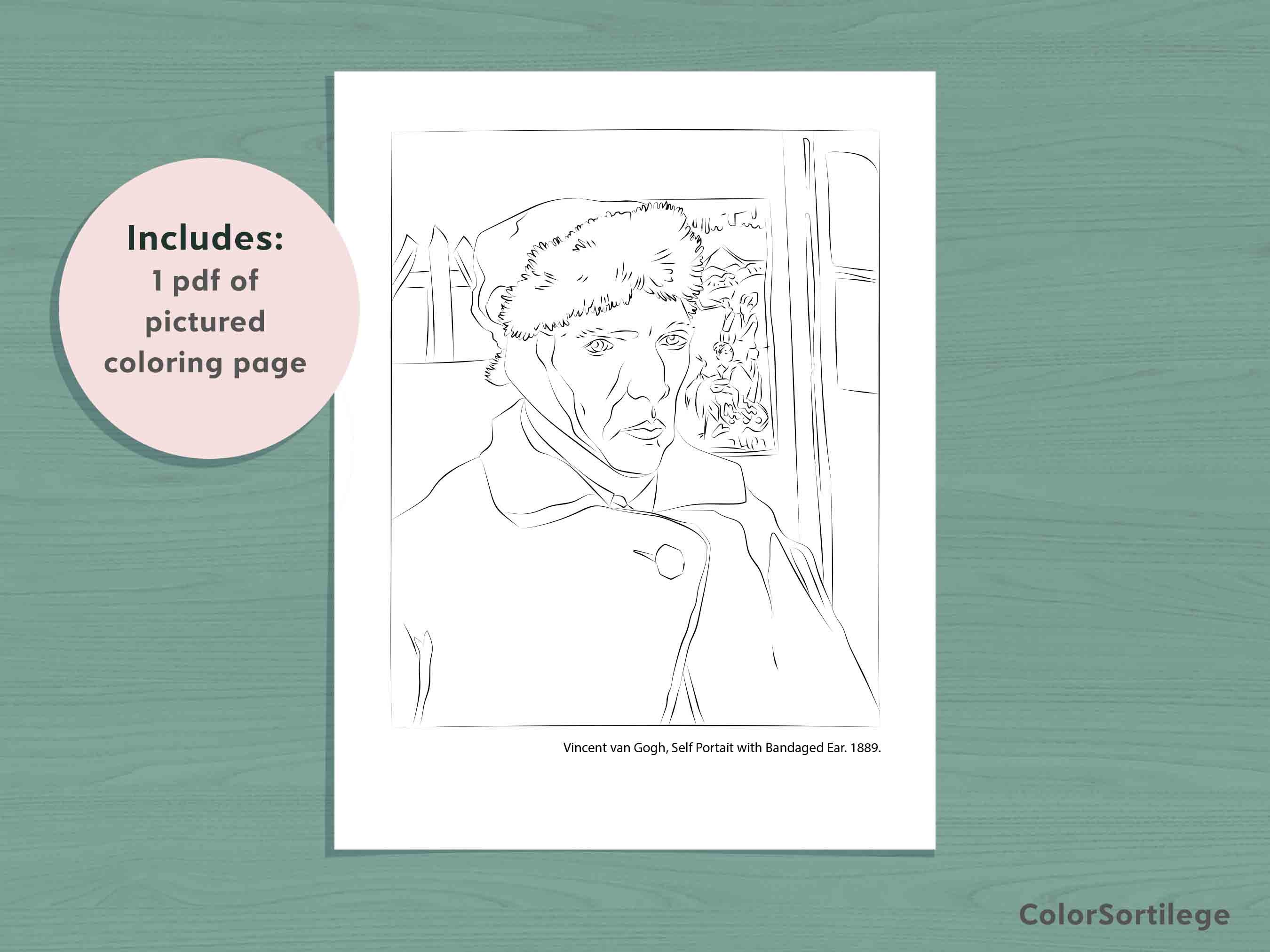 Vincent Van Gogh Self Portrait Coloring Page PDF 1 Page Printable ...