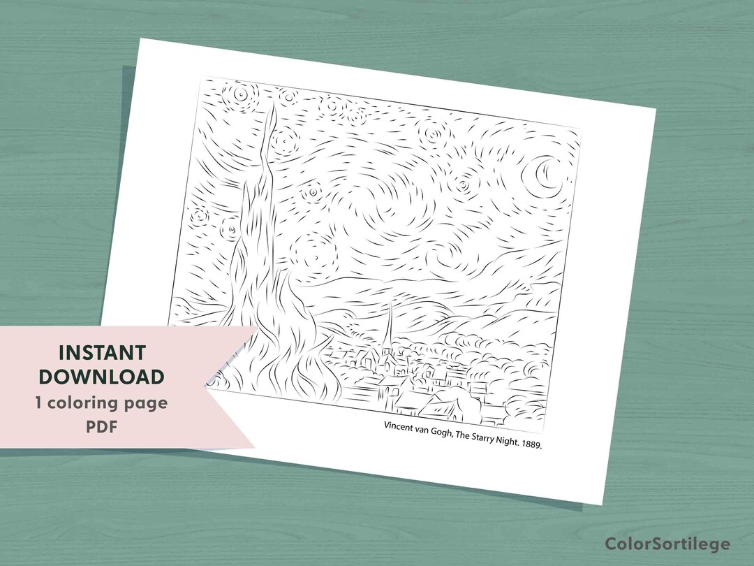 Starry Night Coloring Page | Van Gogh Printable (digital Download) - Etsy