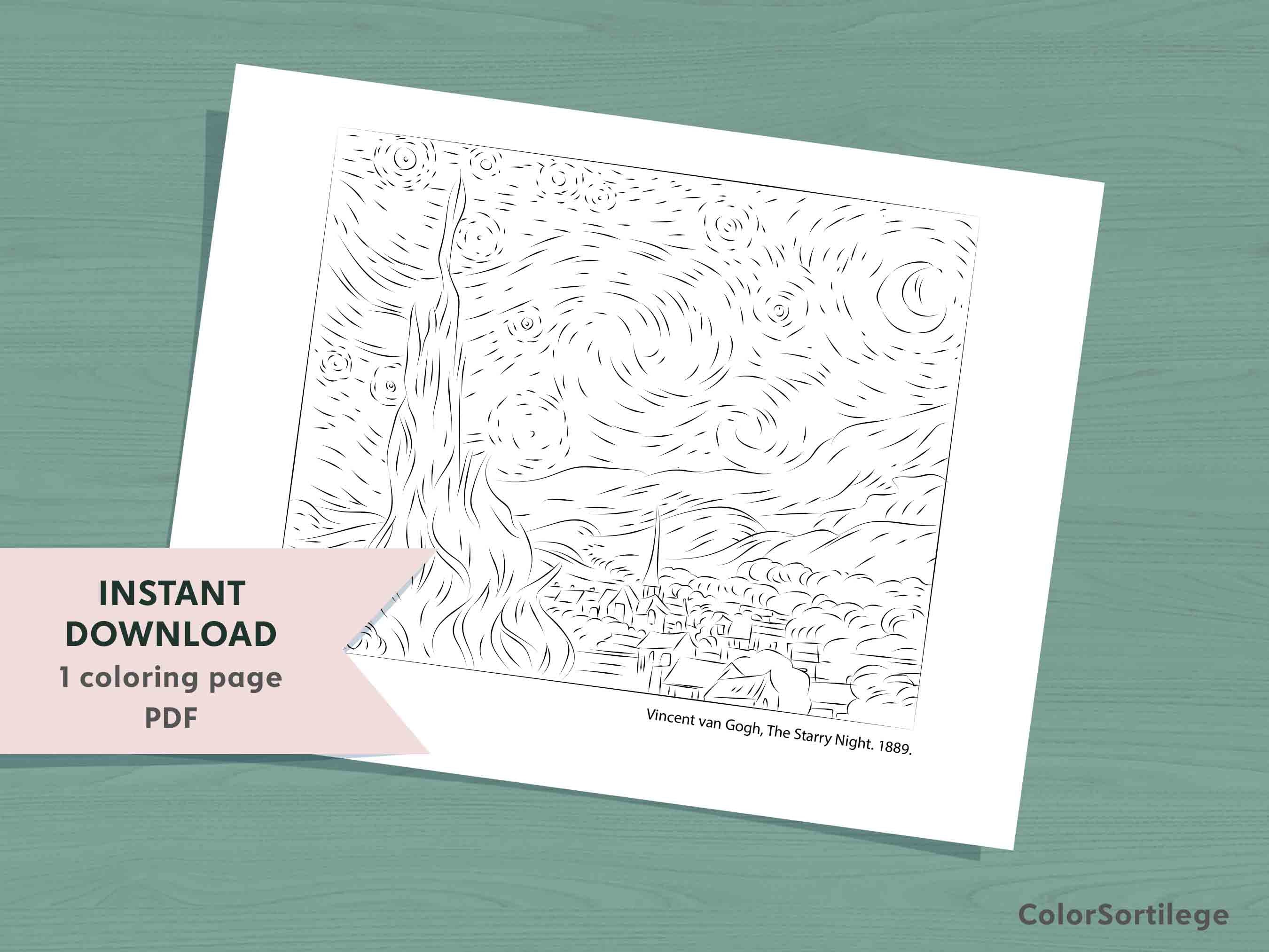 Starry Night Coloring Page | Van Gogh Printable (digital Download) - Etsy