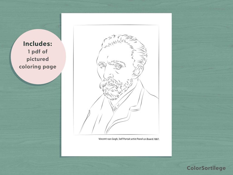 Vincent Van Gogh Self Portrait Coloring Page PDF 1 Page Printable ...