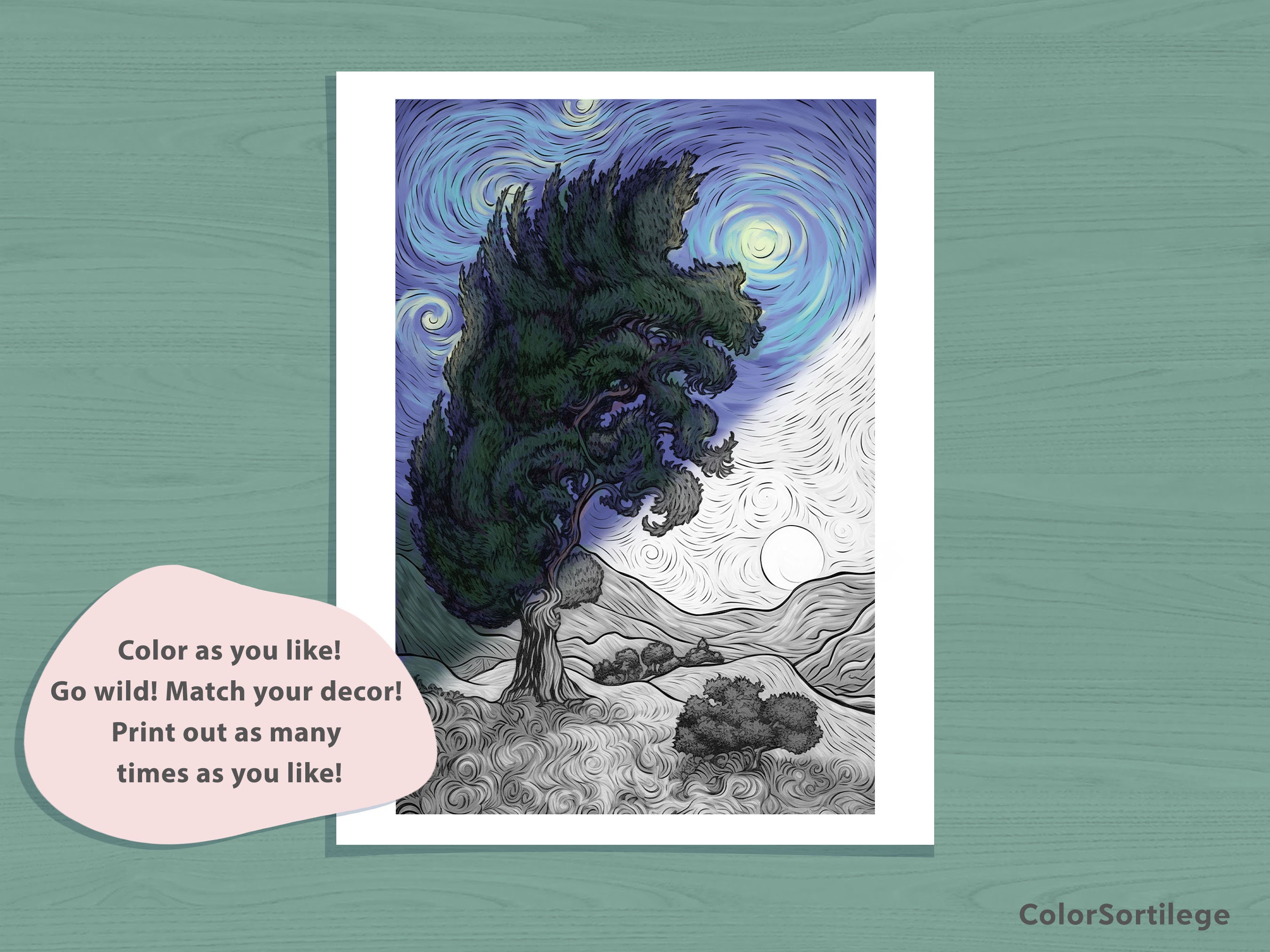 12 Van Gogh Inspired Coloring Pages | 12 Page PDF | Printable Digital ...
