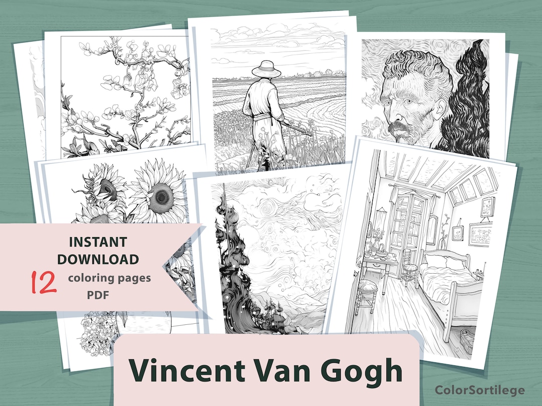 12 Van Gogh Inspired Coloring Pages | 12 Page PDF | Printable Digital ...