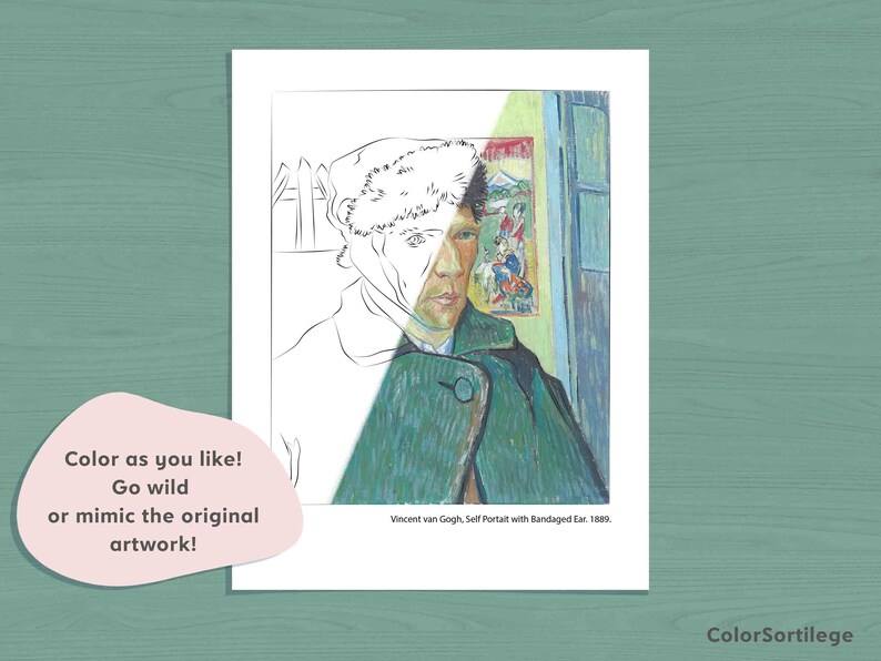 Vincent Van Gogh Self Portrait Coloring Page PDF 1 Page Printable ...