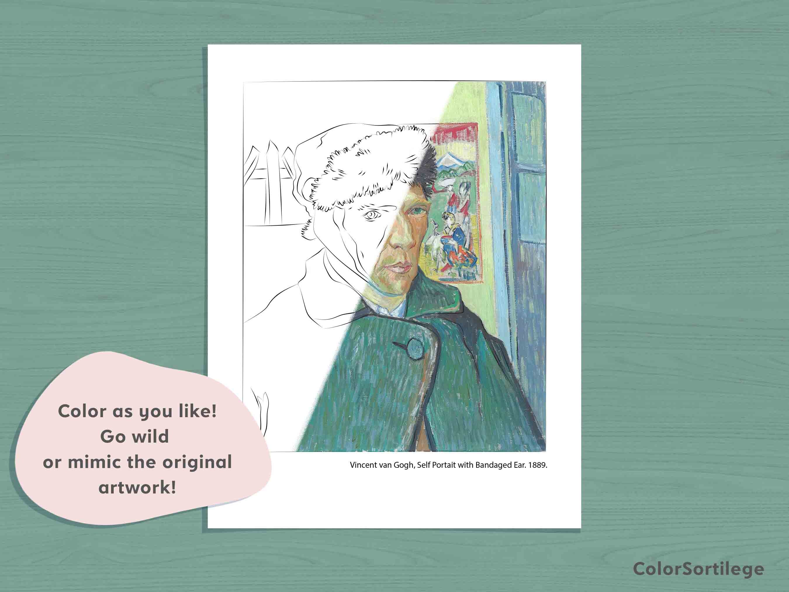 Vincent Van Gogh Self Portrait Coloring Page PDF 1 Page Printable ...