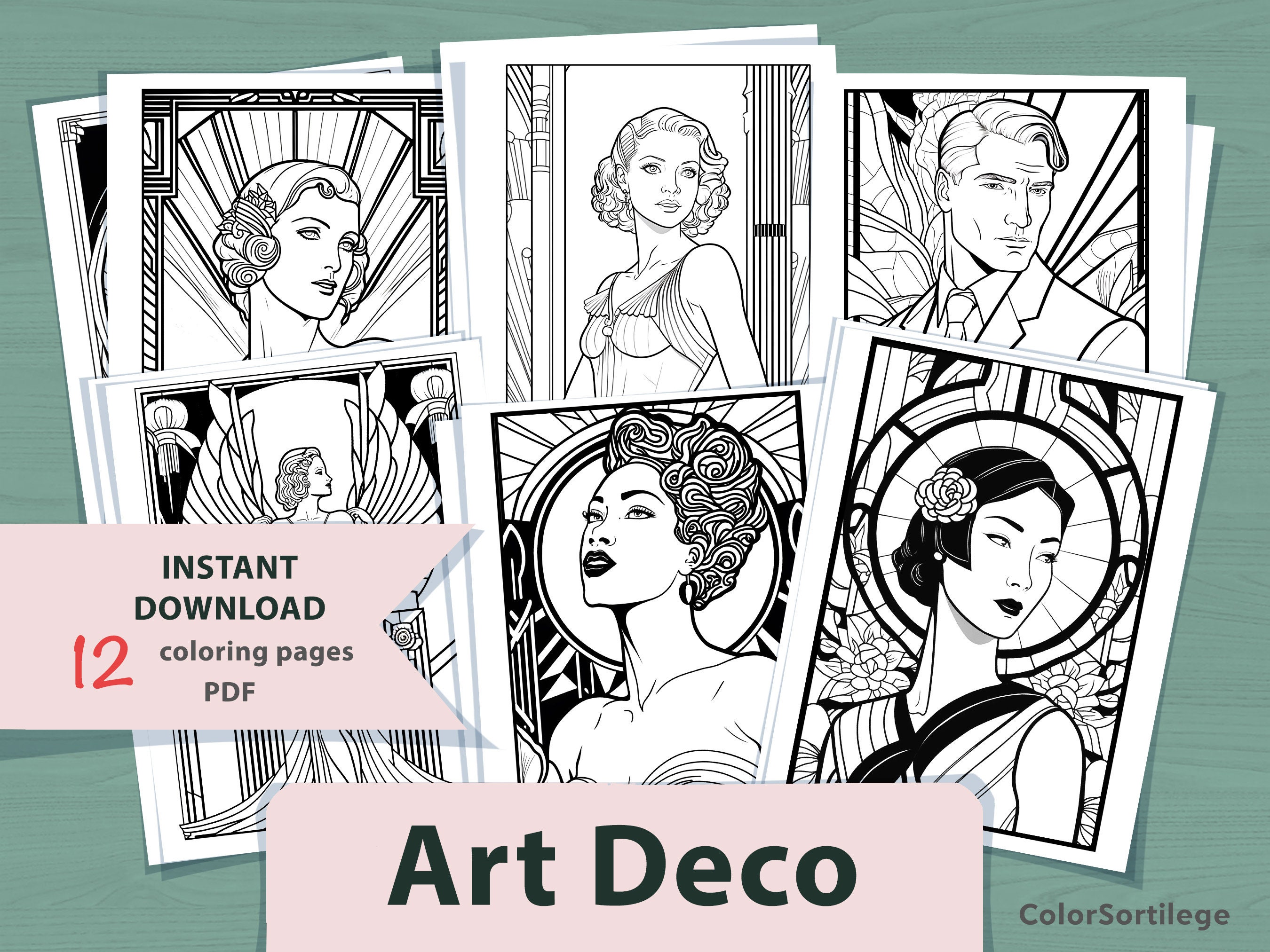 12 Art Deco Coloring Pages for Adult Coloring | 12 Page PDF | Printable ...