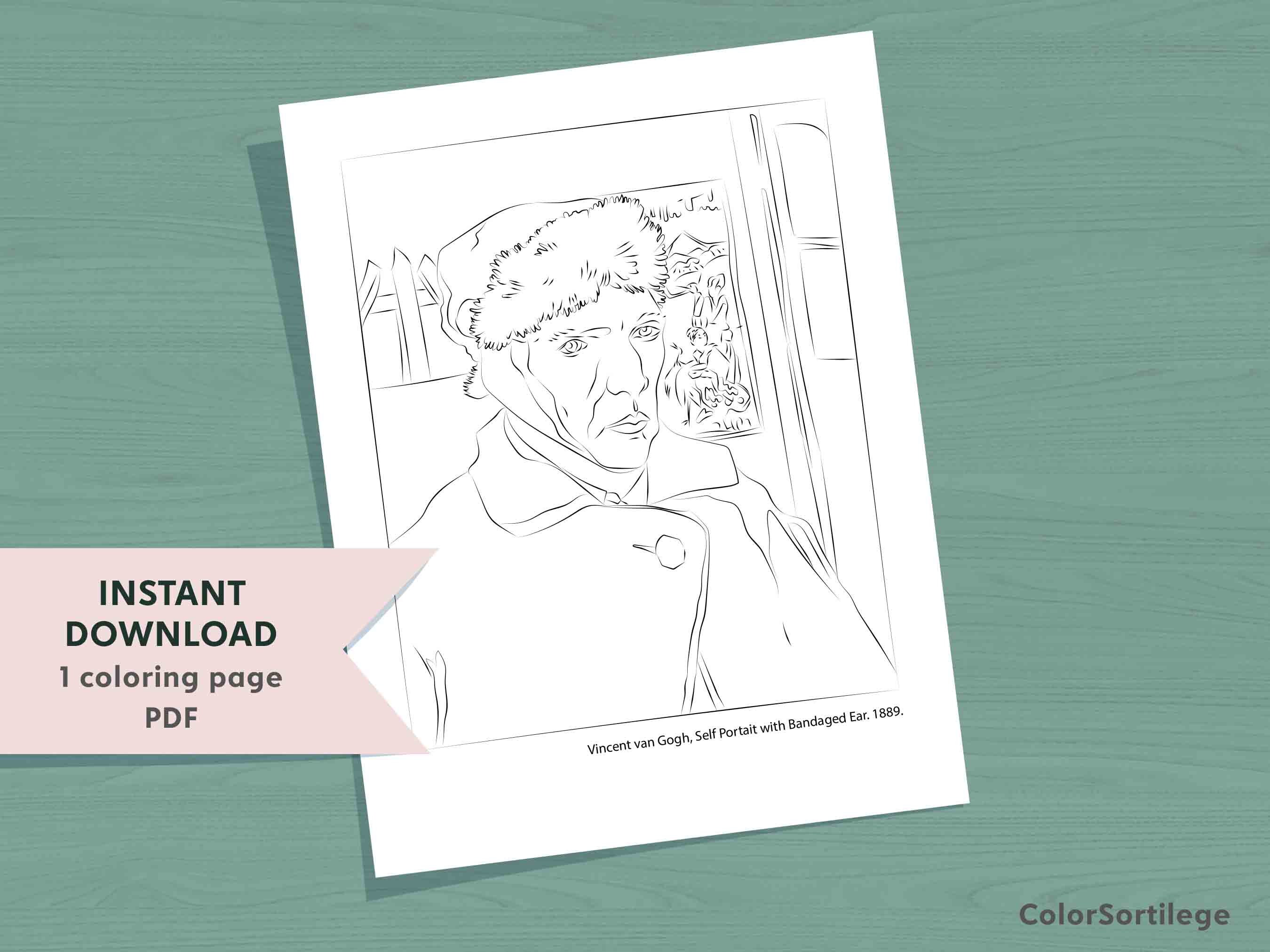 Vincent Van Gogh Self Portrait Coloring Page PDF 1 Page Printable ...