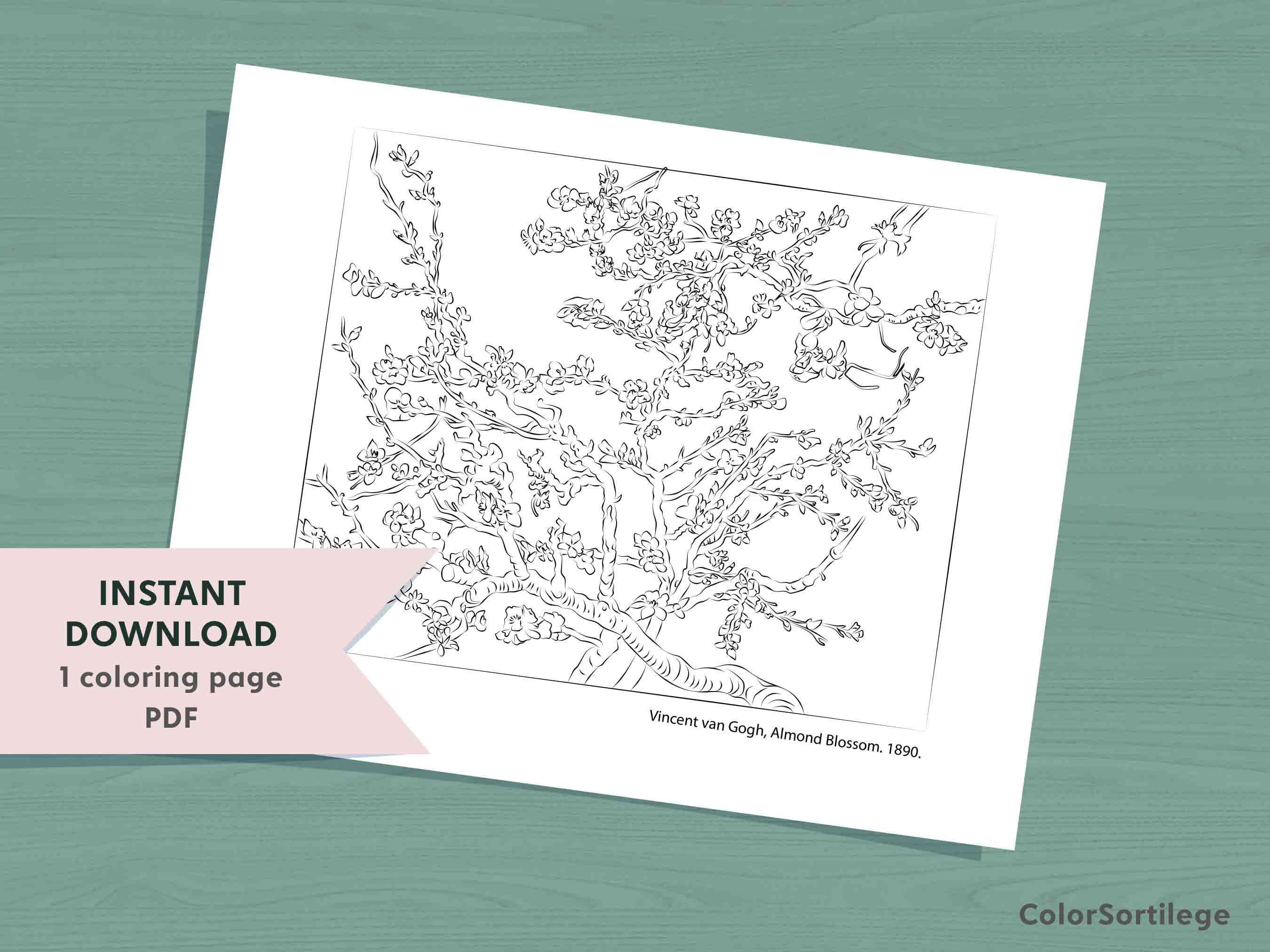 Almond Blossom Vincent Van Gogh Coloring Page PDF 1 Page Printable ...