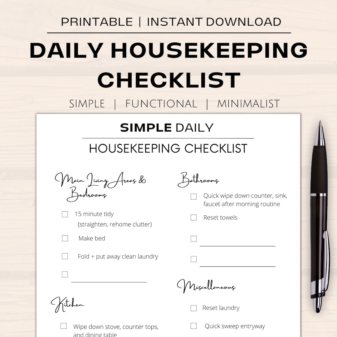 Simple Daily Housekeeping Checklist Printable Planner Page - Etsy