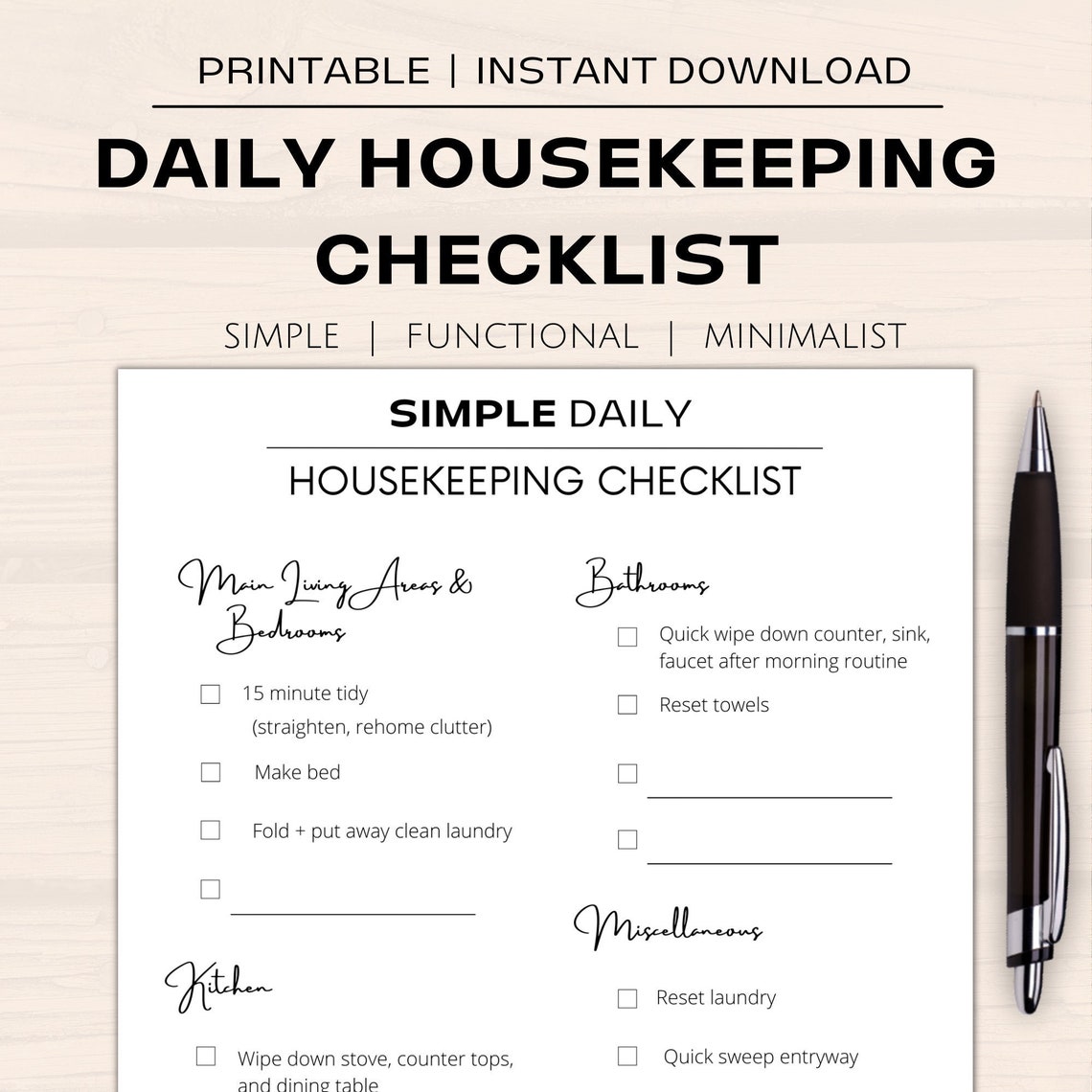 Simple Daily Housekeeping Checklist Printable Planner Page - Etsy