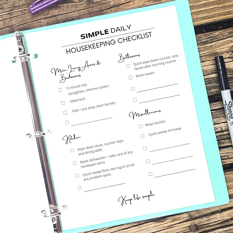 Simple Daily Housekeeping Checklist Printable Planner Page - Etsy
