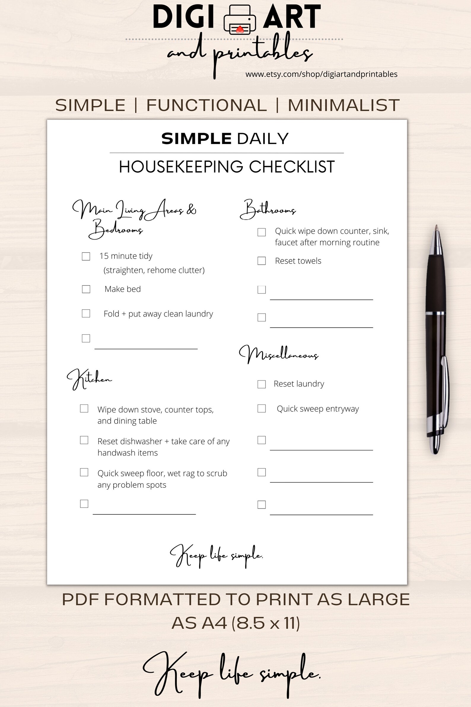 Simple Daily Housekeeping Checklist Printable Planner Page - Etsy