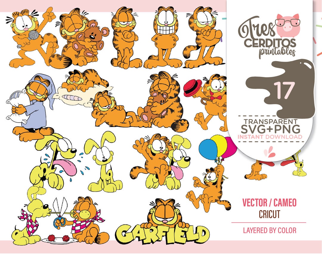 17 Garfield SVG-PNG Cut File Bundle, Garfield and Friends, Odie Svg ...