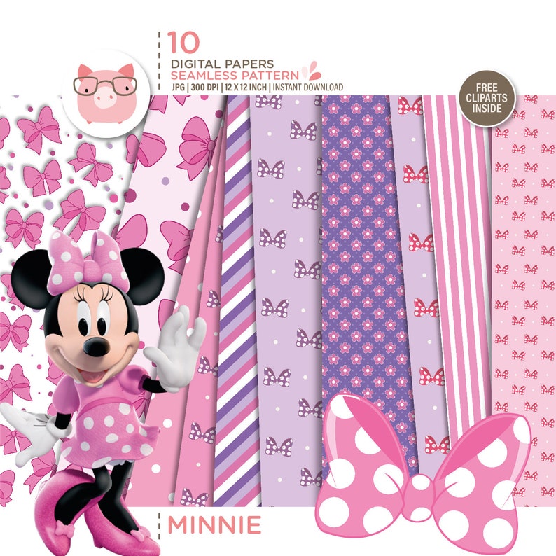 Minnie Bowtique 10 Digital Paper Free PNG Clipart Included, Minnie ...