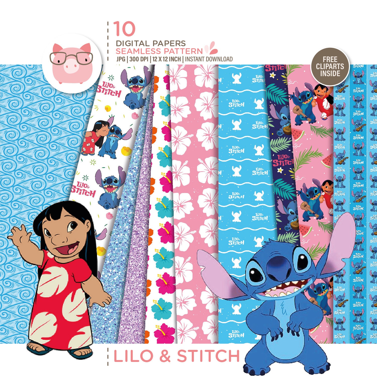 Stitch Lilo 10 Digital Paper Free PNG Clipart Included, Lilo & Stitch ...