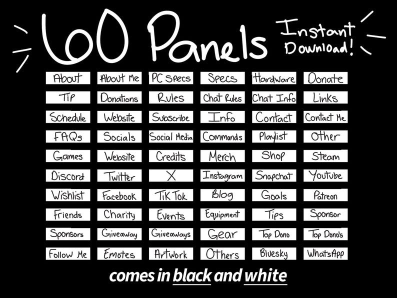 60 Black & White Handwritten Twitch Panels for Streaming | About Me PC ...